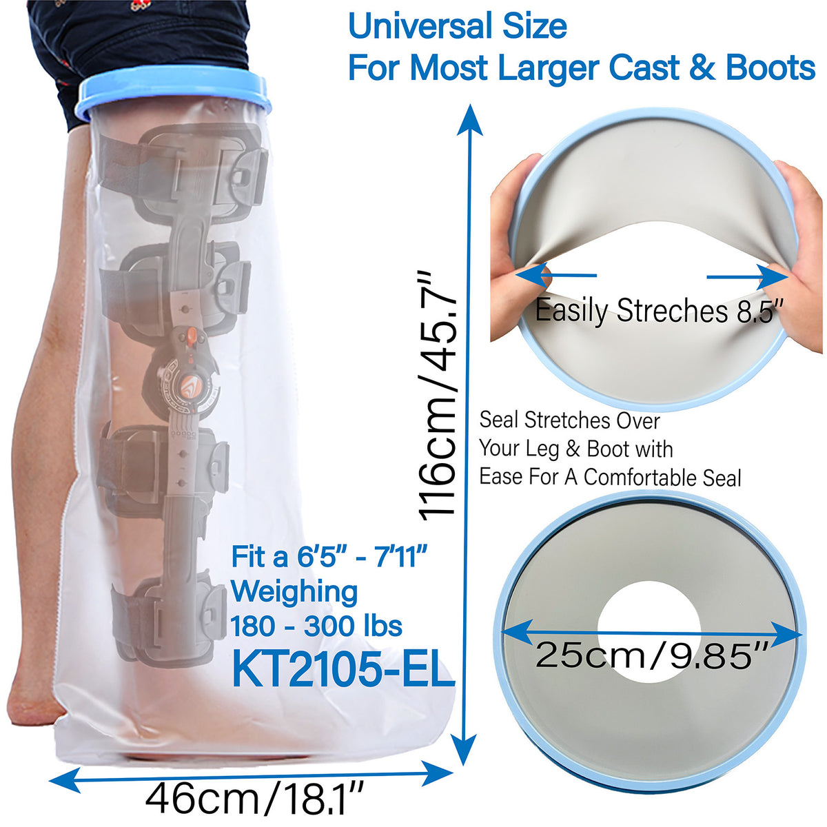 KEEFITT KT2015-EL Adult Full Long Leg Cast Cover for Shower Protector